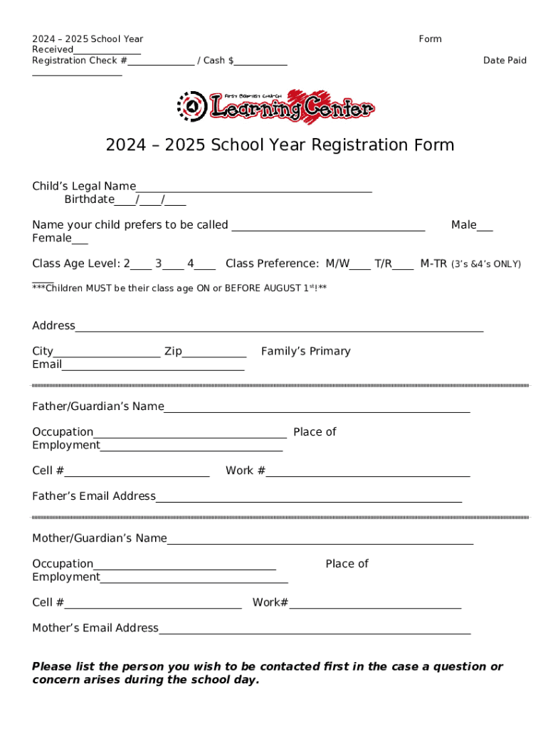 REGISTRATION INATION SCHOOL YEAR 2024 ... Doc Template | pdfFiller