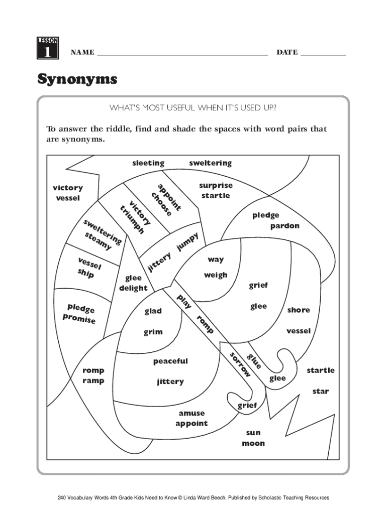 Fillable Online Synonym Round Up Riddle SeriesFamily literacy night ...