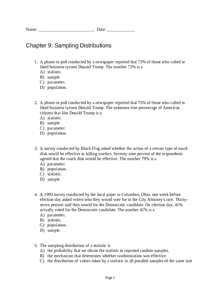 AP Statistics Chapter 9: Sampling Distribution Flashcards Doc Template ...