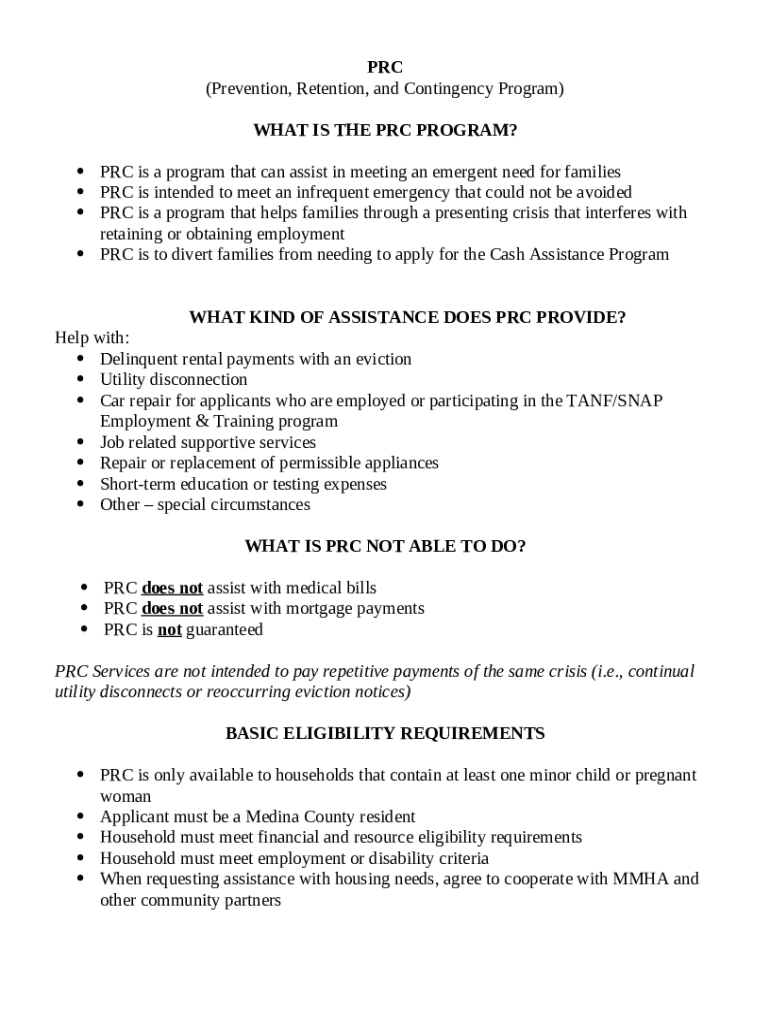 Prevention, Retention, and Contingency (PRC) Program Doc Template ...