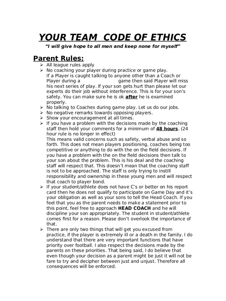 your team code of ethics Doc Template | pdfFiller