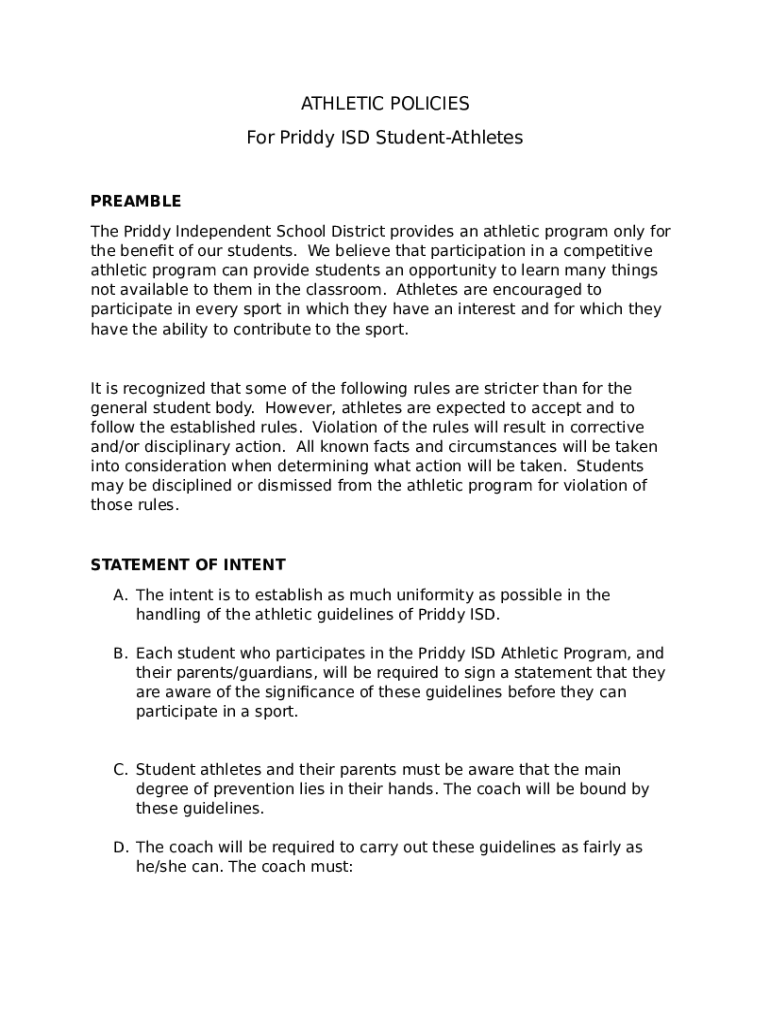 Athletic Handbook and Code of Conduct Doc Template | pdfFiller