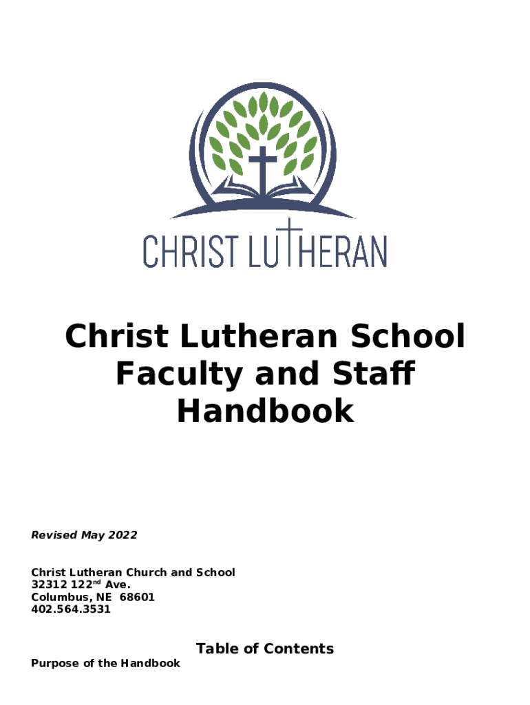 Christ Lutheran School Faculty and Staff Handbook Doc Template | pdfFiller