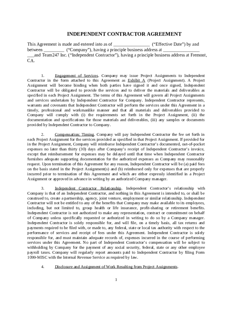 Create Your Free Independent Contractor Agreement Doc Template | pdfFiller