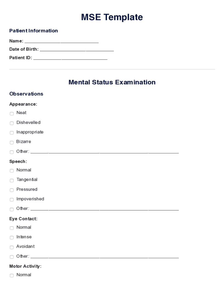 Fillable Online MSE Template PDF. Thoroughly assess your patient's mental status with the help ...