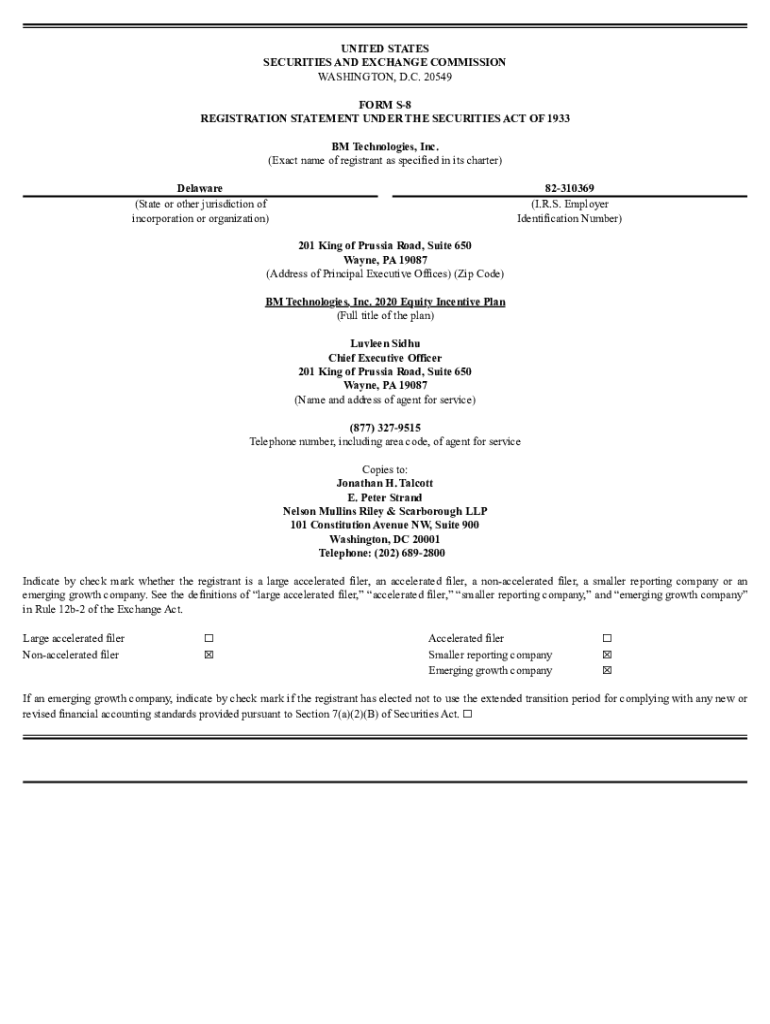Fillable Online BMTX : S-8 Initial registration statement for ...
