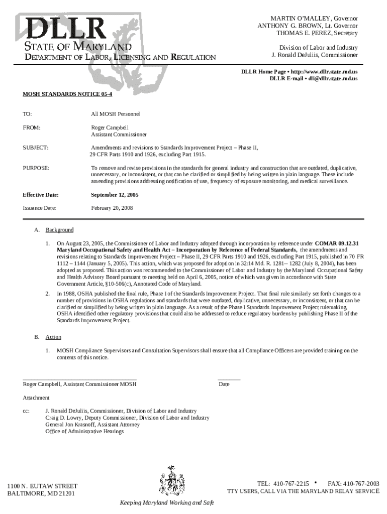 MOSH Instruction 07-11 - Maryland Occupational Safety and ... Doc ...