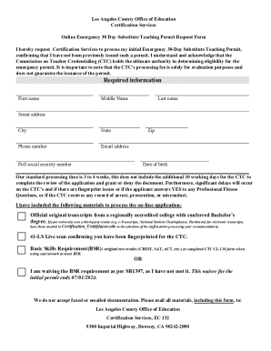 Fillable Online Emergency 30-Day Substitute Teaching Permit Affidavit Fax Email Print - pdfFiller