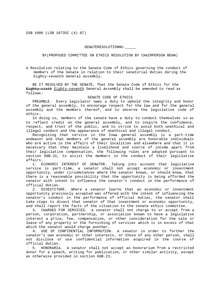 The Senate Code of Official Conduct Doc Template | pdfFiller