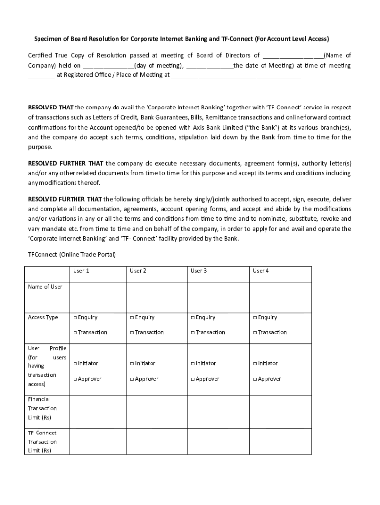 Fillable Online Fillable Online Specimen of Board Resolution for ...
