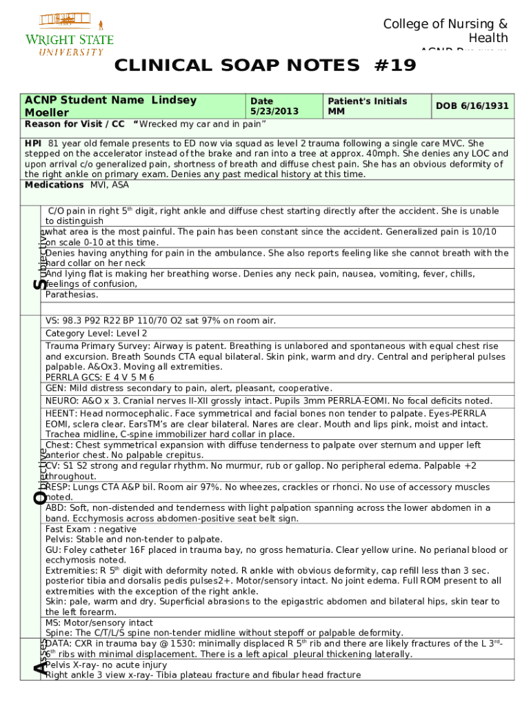 CLINICAL SOAP NOTES#19 Doc Template | pdfFiller