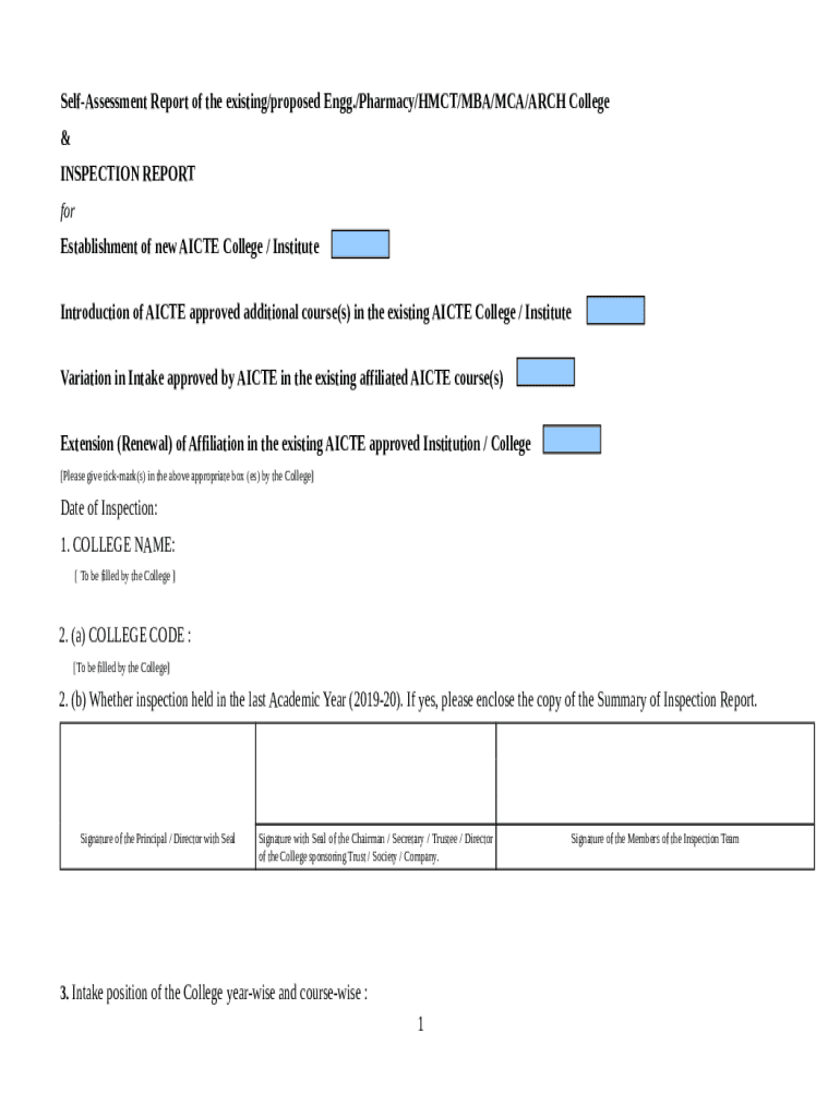 Self Assessment & Inspection Report AICTE Colleges. ... Doc Template | pdfFiller