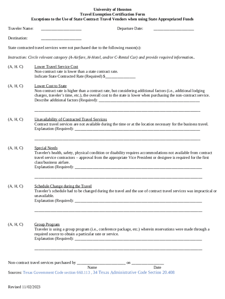 Travel Exemption Certification Doc Template | pdfFiller