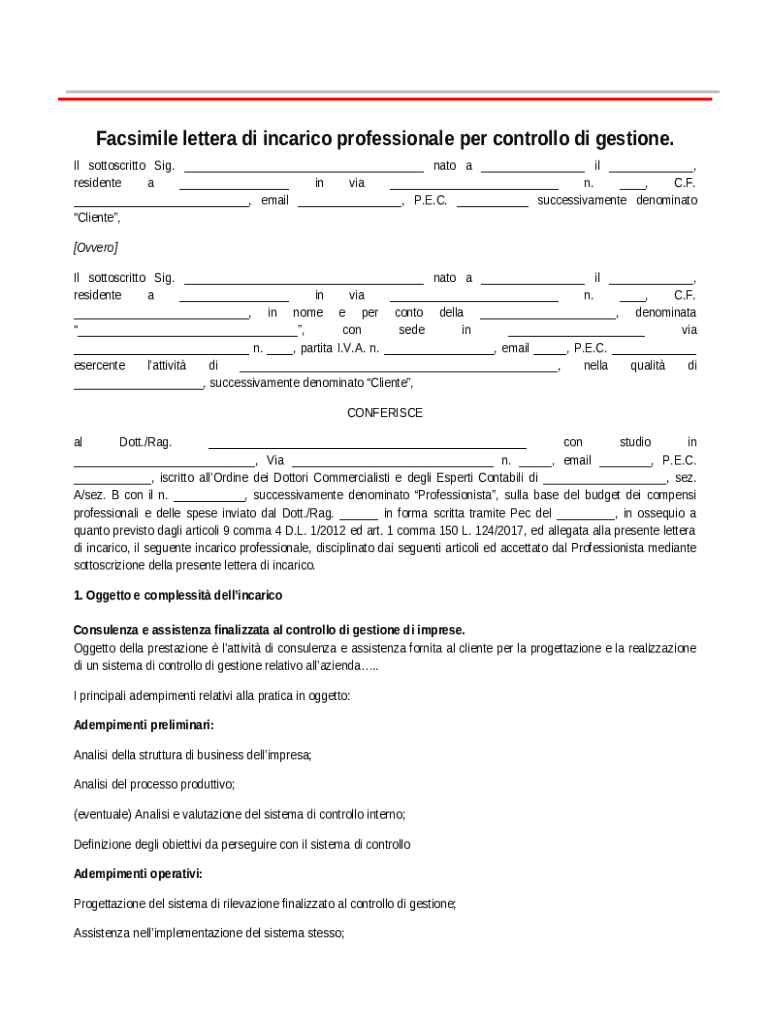 FAC SIMILE SCR PRIVATA INCARICO PROFESSIONALE Doc Template | pdfFiller