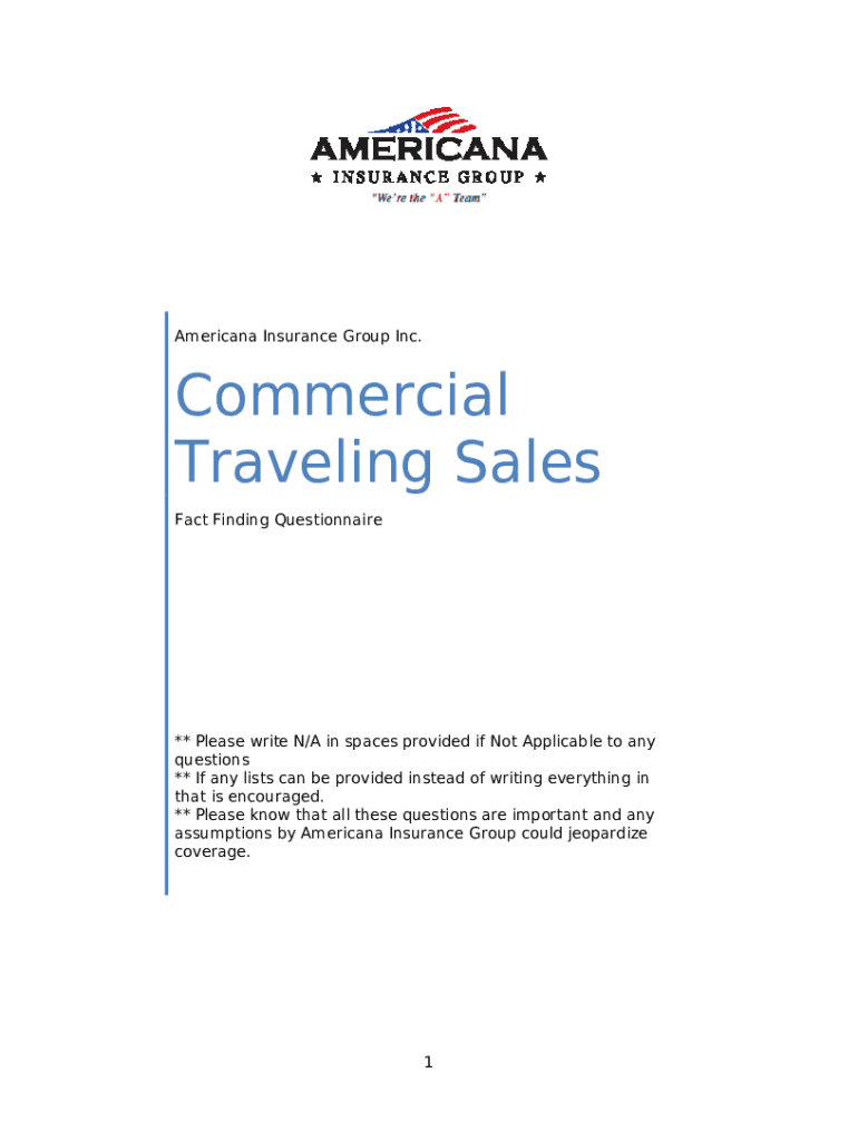 Commercial Traveling Sales. Fact Finding Doc Template | pdfFiller