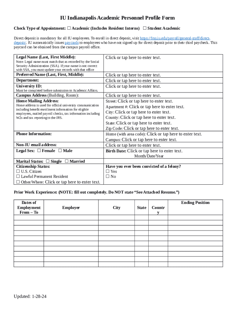 IU Indianapolis Academic Personnel Profile - academicaffairs iupui Doc Template | pdfFiller