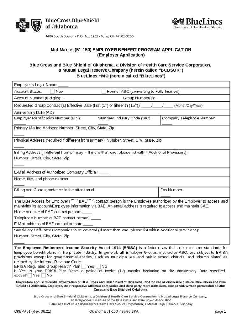 BCBSOK Benefit Program Application (BPA) for Mid-Market Groups Doc ...