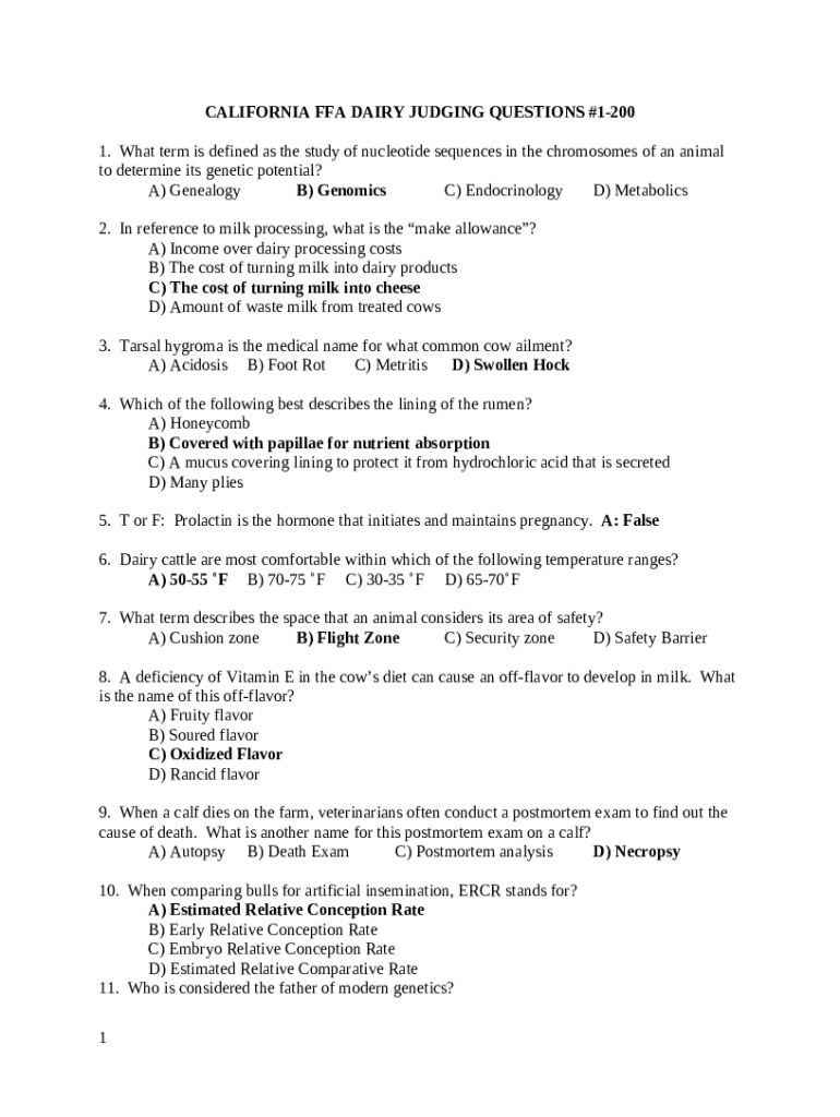 Dairy Cattle Evaluation and Management CDE Resources Doc Template ...