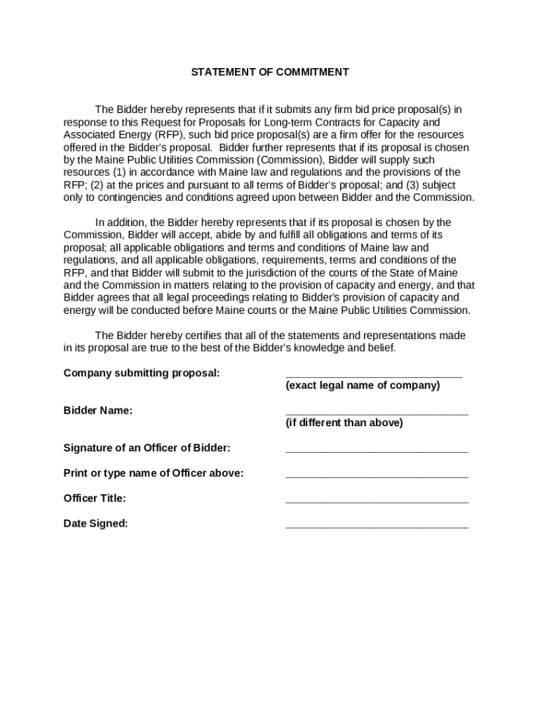STATEMENT OF COMMITMENT The Bidder hereby ... Doc Template | pdfFiller