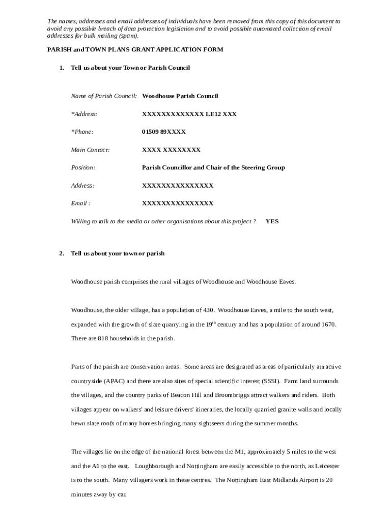 PARISH and TOWN PLANS GRANT APPLICATION Doc Template | pdfFiller