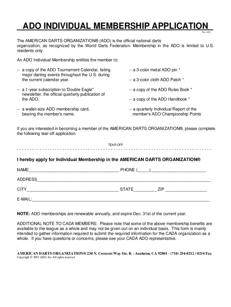 Fillable Online ADO INDIVIDUAL MEMBERSHIP APPLICATION Fax Email Print ...