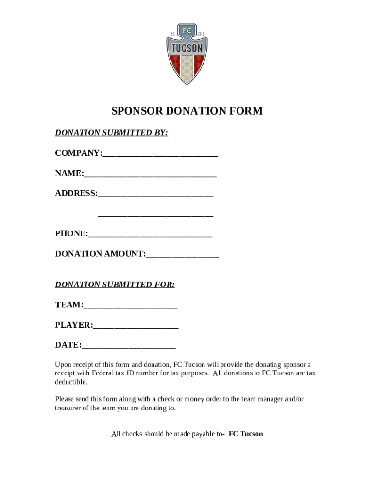 FC Tucson Sponsor Donation Doc Template | pdfFiller
