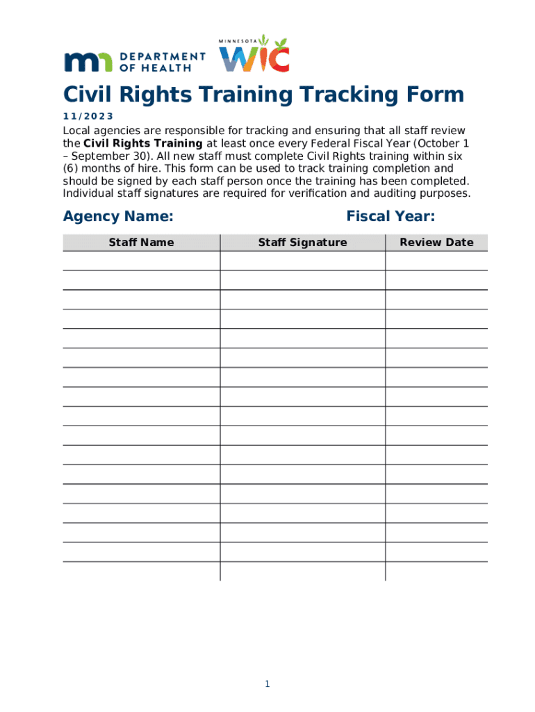 Civil Rights Training Tracking . WIC local agencies can use to track ...