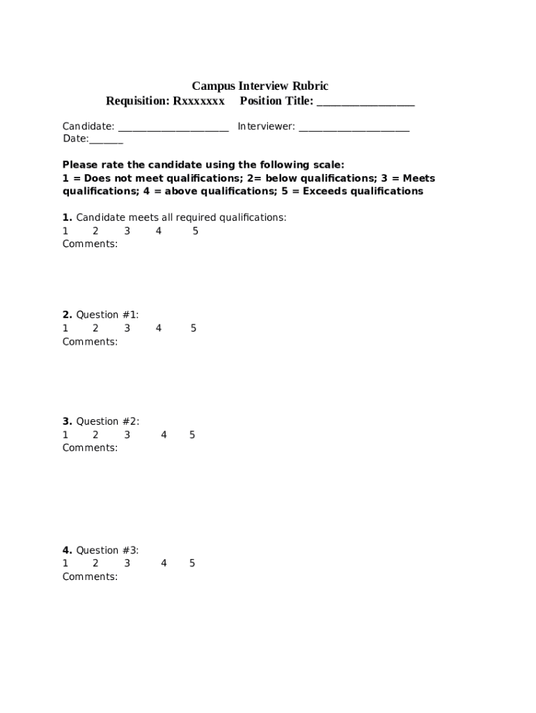 Sample Campus Interview Rubric #2 Doc Template | pdfFiller