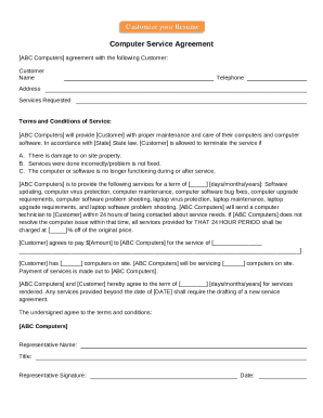 Computer Service AgreementPDF Doc Template | pdfFiller
