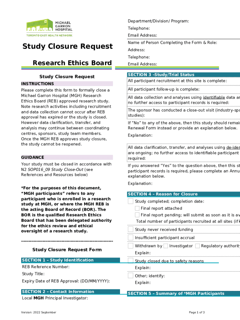 MGH Research Study Clousre Request Doc Template | pdfFiller