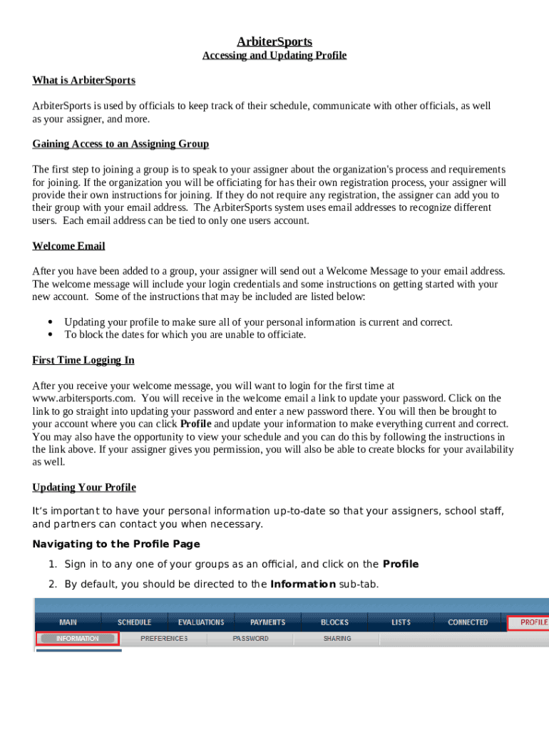 Arbiter Sports Official's Users Guide Doc Template | pdfFiller