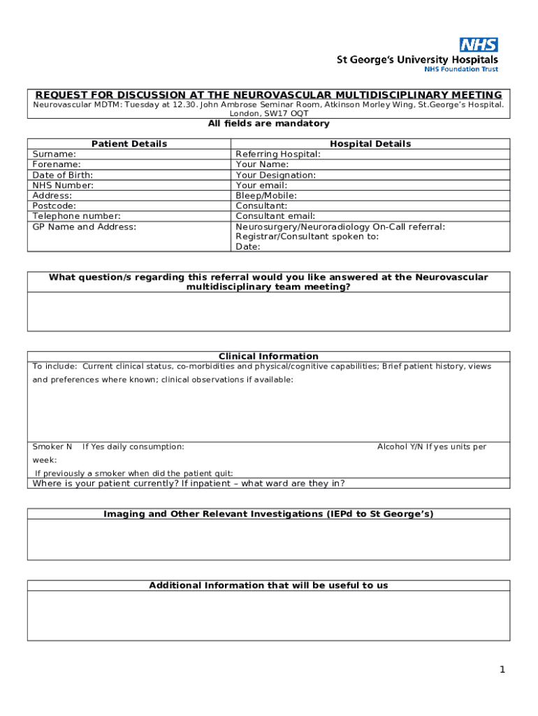 Neurovascular MDTM Referral (Word) Doc Template | pdfFiller