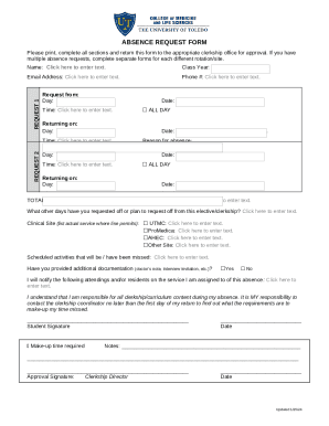 Absence Request .pdf Doc Template | pdfFiller