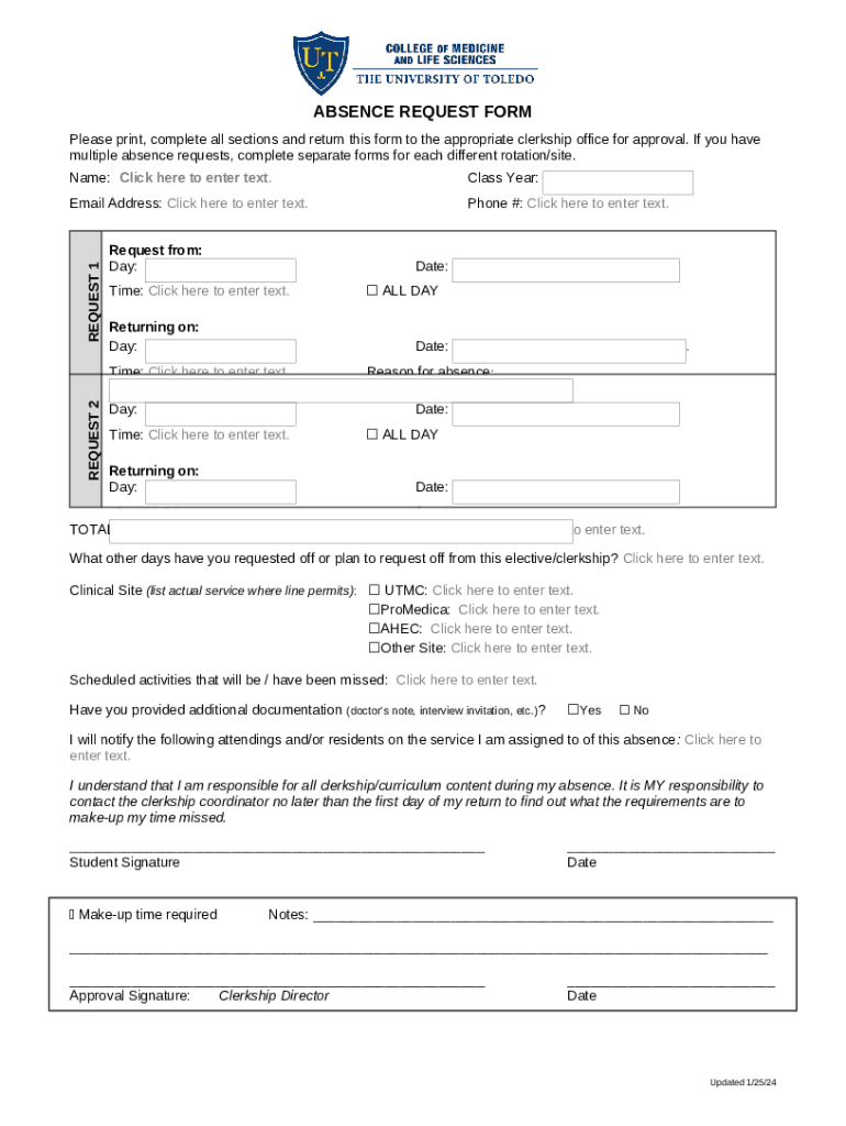 Absence Request .pdf Doc Template | pdfFiller