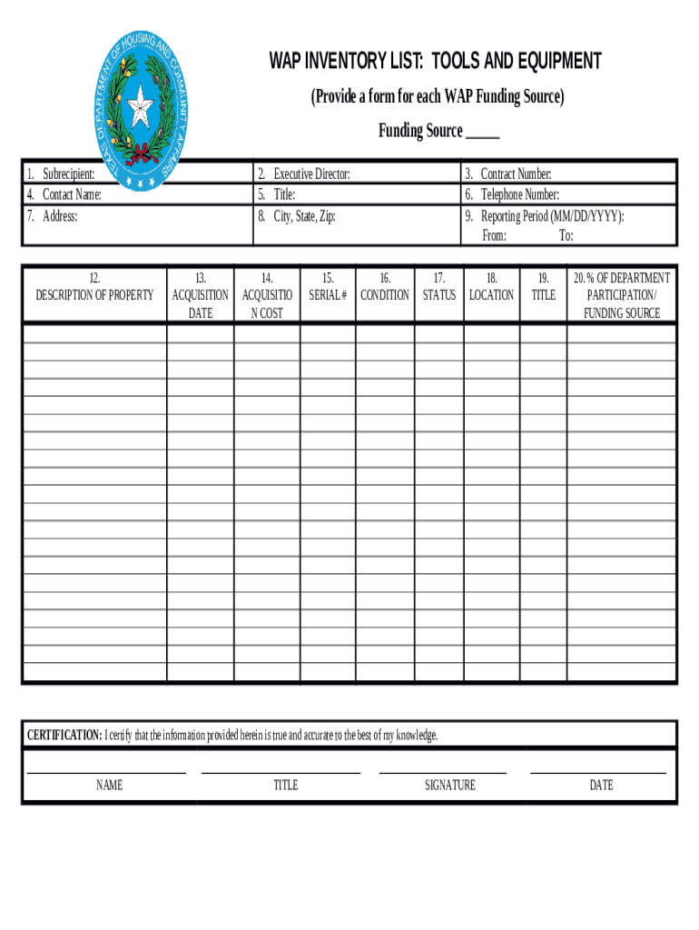 WAP Inventory Doc Template | pdfFiller
