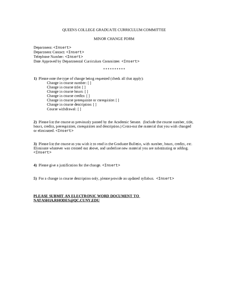 Program Change - Queens College - CUNY Doc Template | pdfFiller