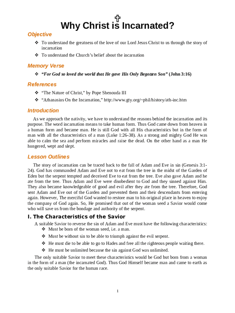 The Incarnation was Necessary for a Complete Salvation Doc Template | pdfFiller