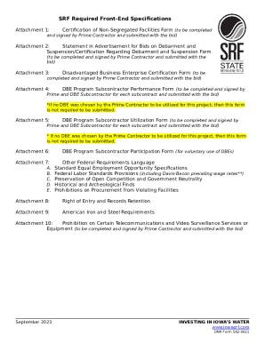 Attachment 1 SRF Required Front-End Specifications Doc Template | pdfFiller