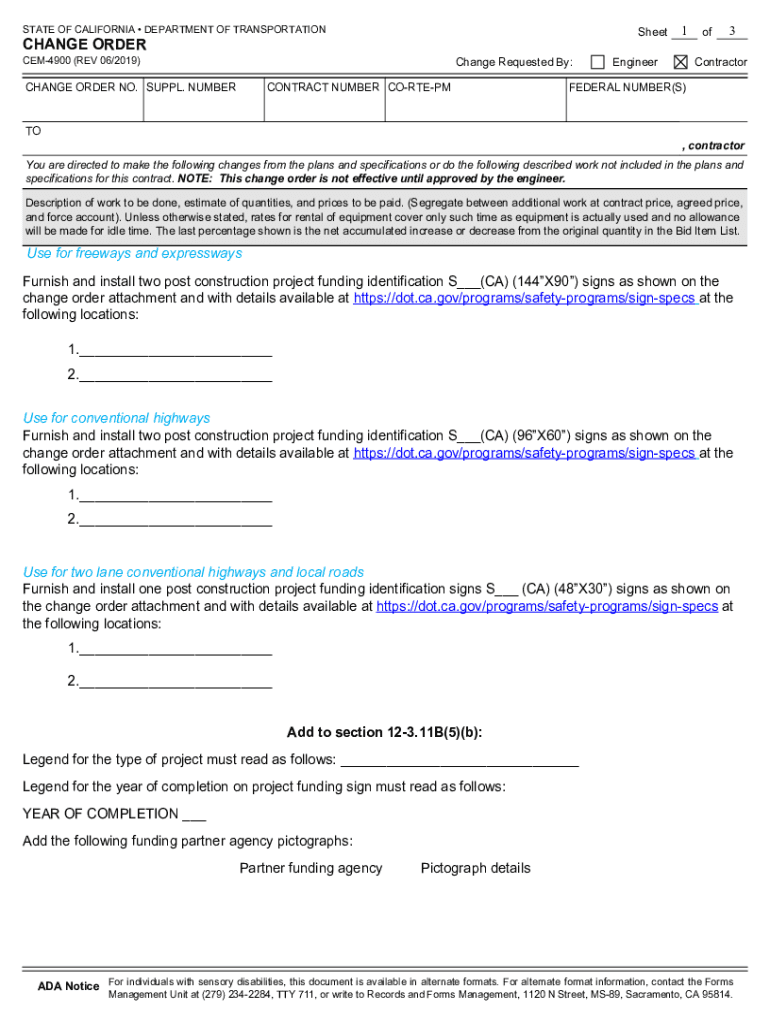 Fillable Online dot ca Sample CEM-4900, Change Order Fax Email Print ...
