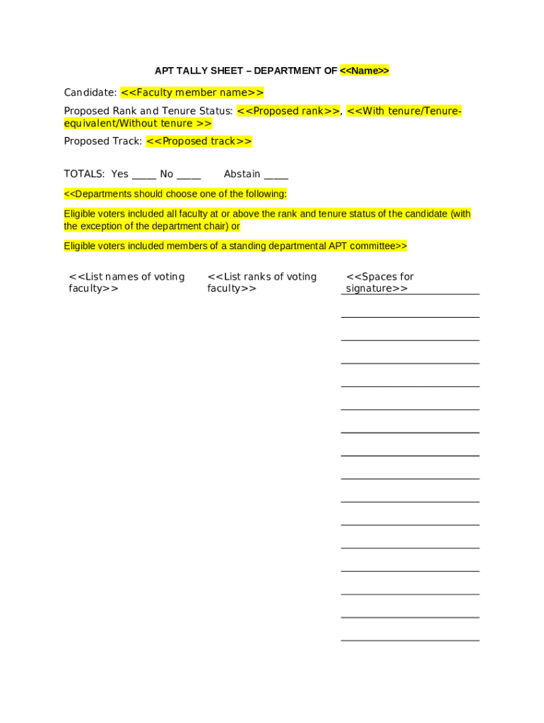 APT TALLY SHEETDEPARTMENT OF Doc Template | pdfFiller