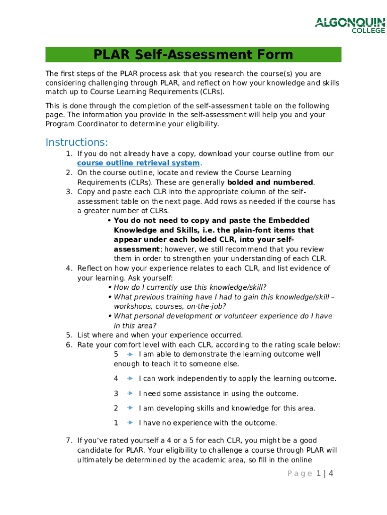 Self-Assessment-sheet Fall2020.docx - PLAR ... Doc Template | pdfFiller