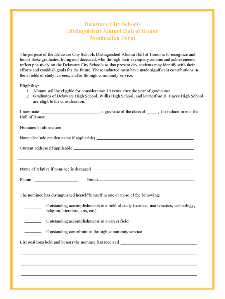 Fillable Online alumni nomination form .doc Fax Email Print - pdfFiller