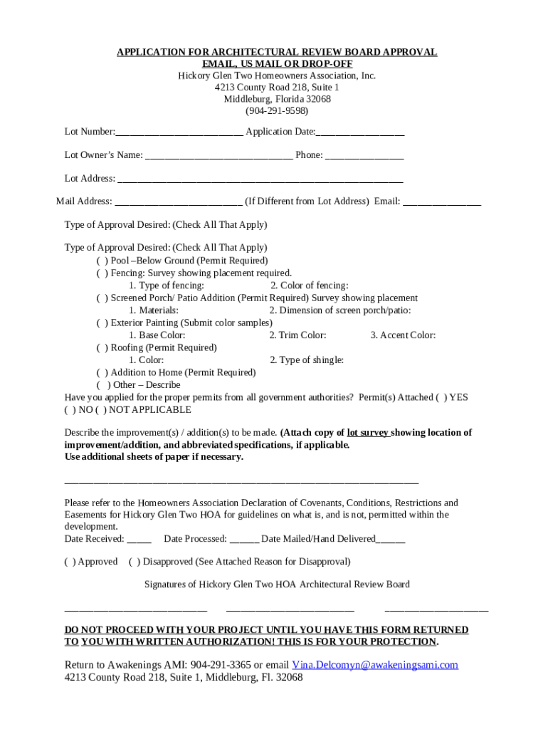 Application for Architectural Review Committee Approval Doc Template ...