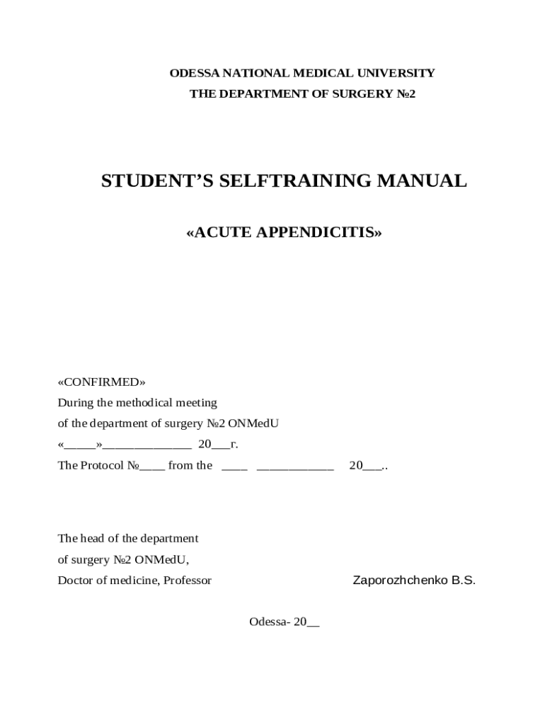 Acute inflammation of a vermi process (acute appendicitis) Doc Template | pdfFiller