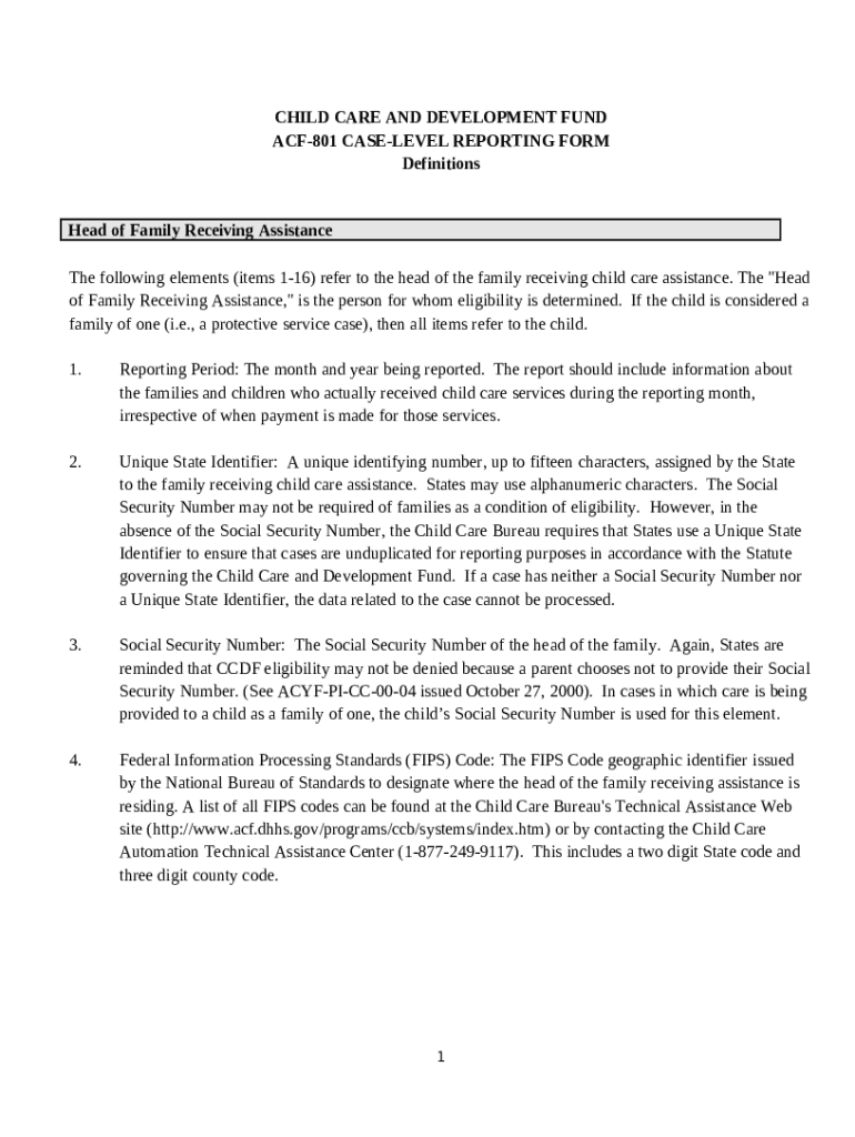 ACF-801 Child Care Quarterly Case-Level Reporting . Instructions ...