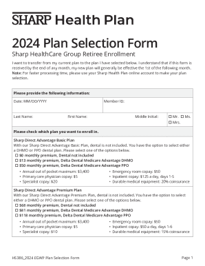 Fillable Online Sharp Health Plan 2024 Plan Selection Form Sharp ...