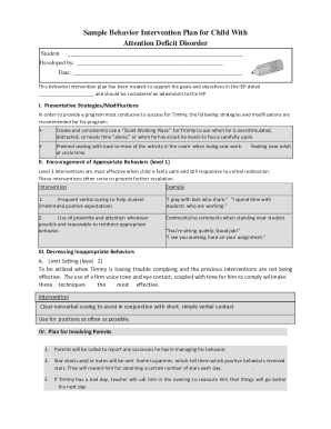 Fillable Online Sample Behavior Intervention Plan for Child With Fax ...