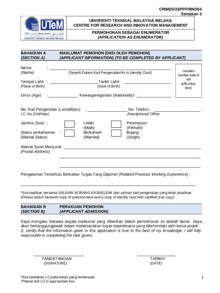 RND04 - Enumerator Application . ... Doc Template | pdfFiller