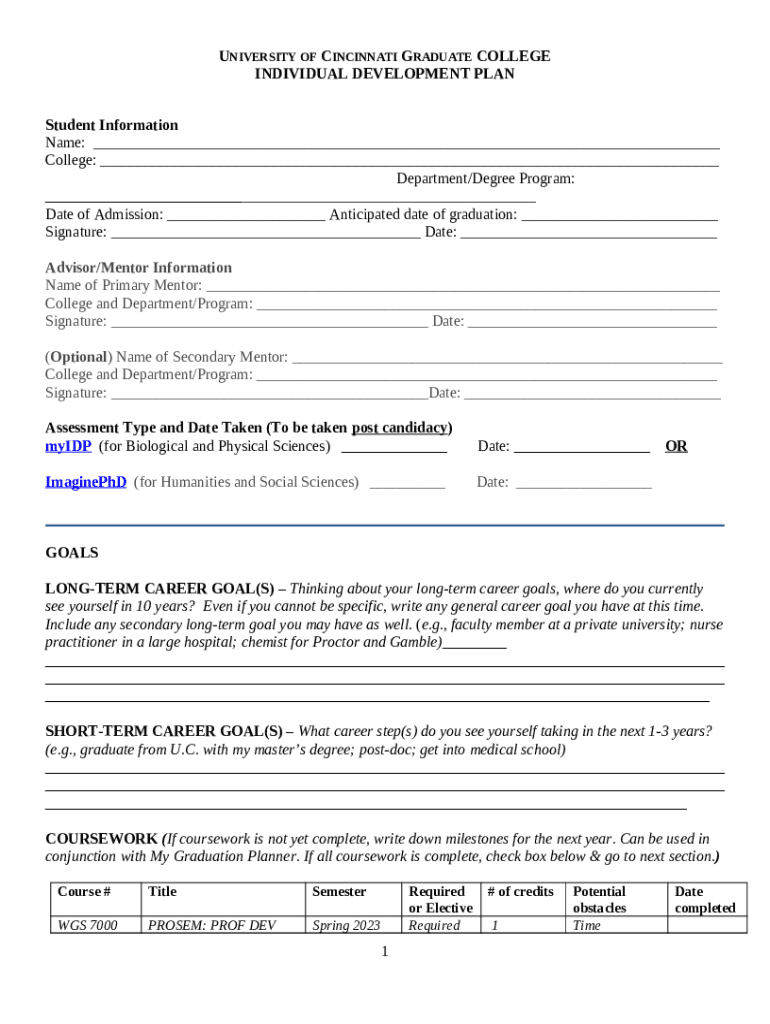 Individual Development Plans (IDPs) - The Graduate College - grad uc ...