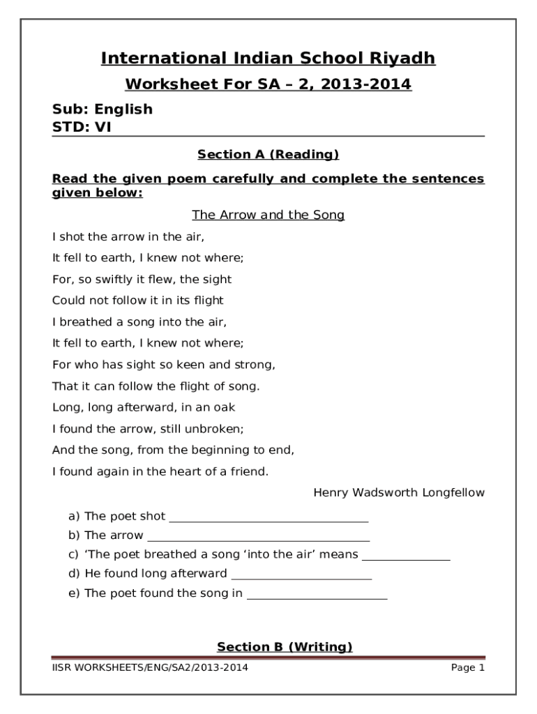 International Indian School Riyadh - Worksheet For SA Doc Template ...